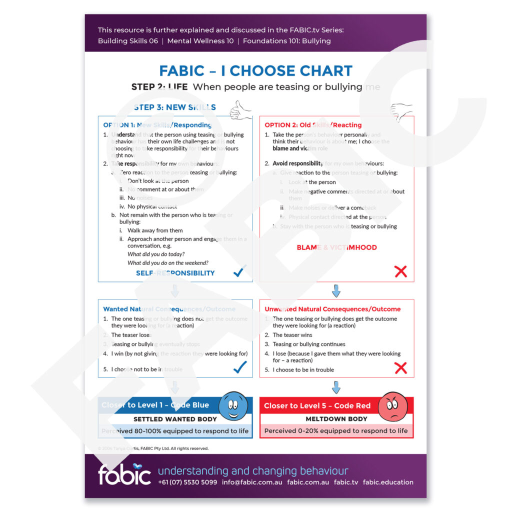 I CHOOSE CHART 26 – When people are teasing or bullying me - FABIC | Behaviour Specialists